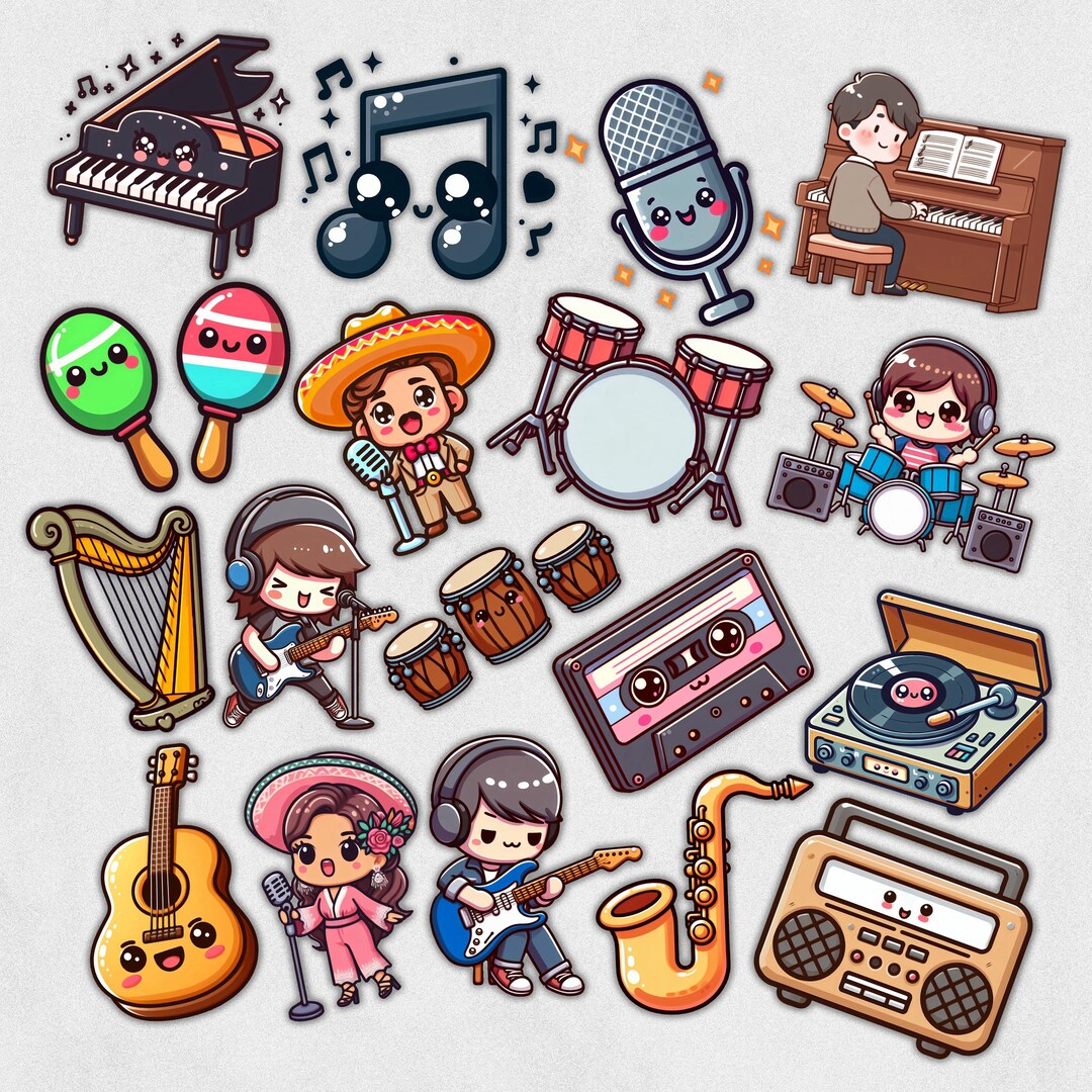 Kawaii Music Clipart Pack – 18 Cute Instruments & Musician Characters ...