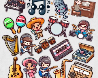 Kawaii Music Clipart Pack – 18 Cute Instruments & Musician Characters ...