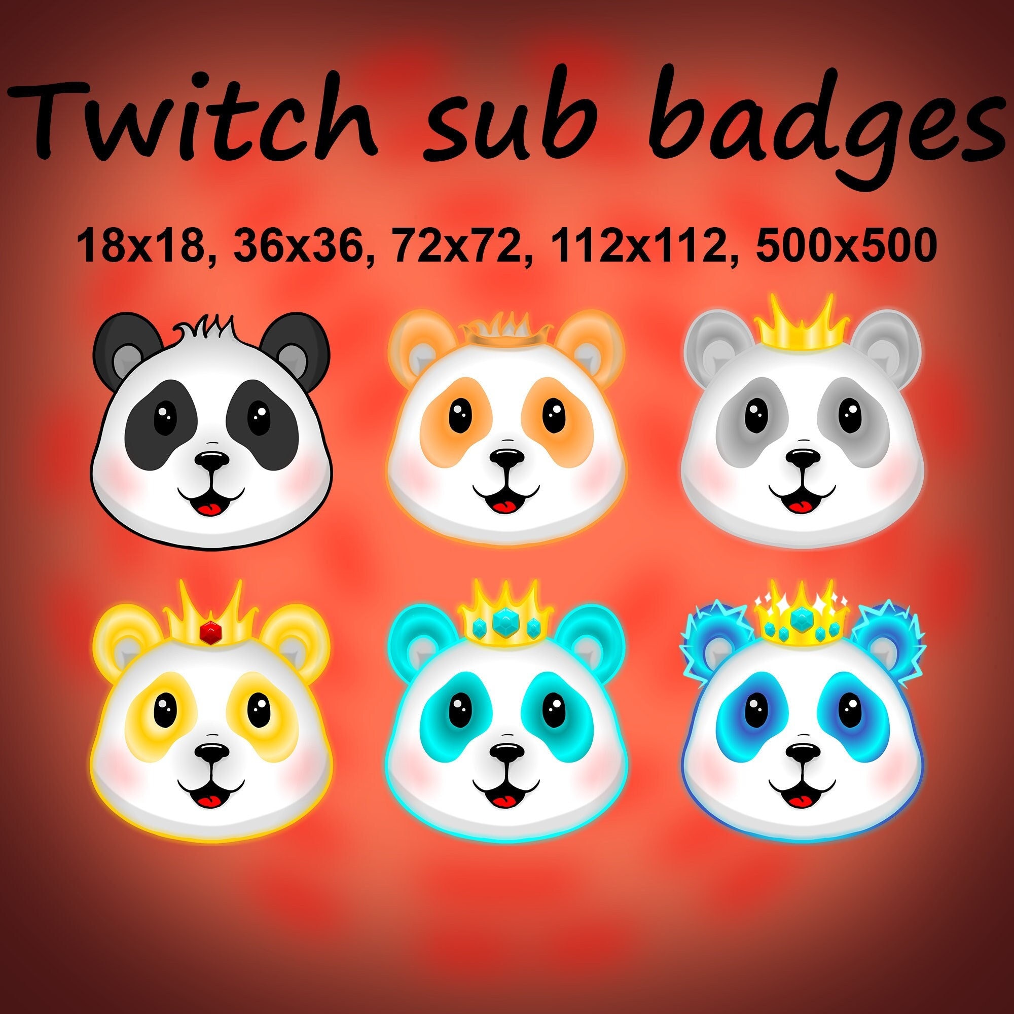 Panda Twitch Sub Badges - Subscriber Badge - Bit Badges - Cute Panda - Etsy