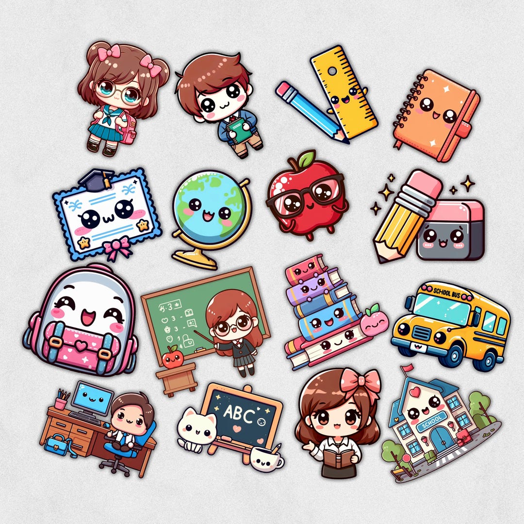 Kawaii School Clipart Set | Cute Teacher Student Classroom Supplies ...