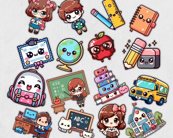 Kawaii School Clipart Set | Cute Teacher Student Classroom Supplies ...