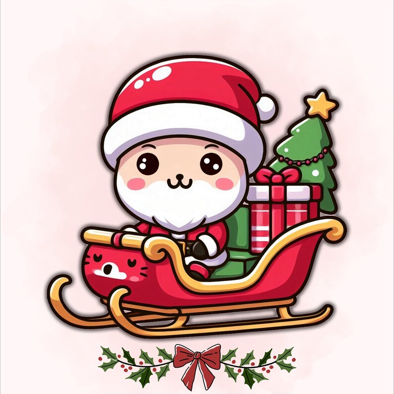 Christmas Kawaii Clipart Set - Cute Holiday Stickers Santa Reindeer ...