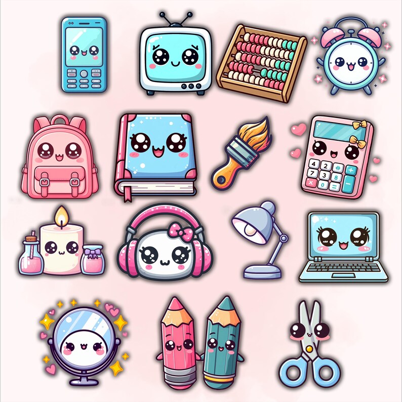 Kawaii Back to School Clipart – Cute School Supplies Digital Download ...