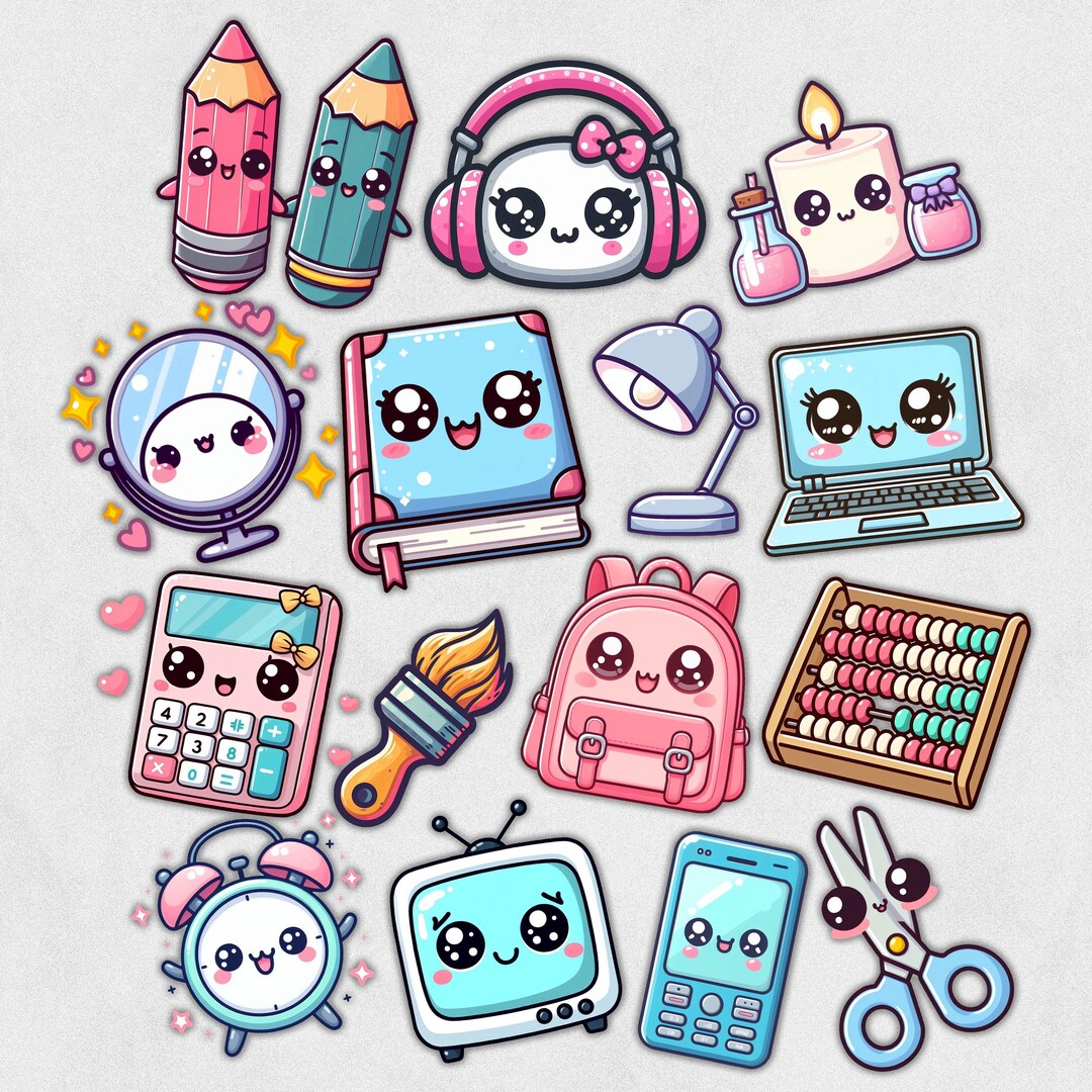 Kawaii Back to School Clipart – Cute School Supplies Digital Download ...