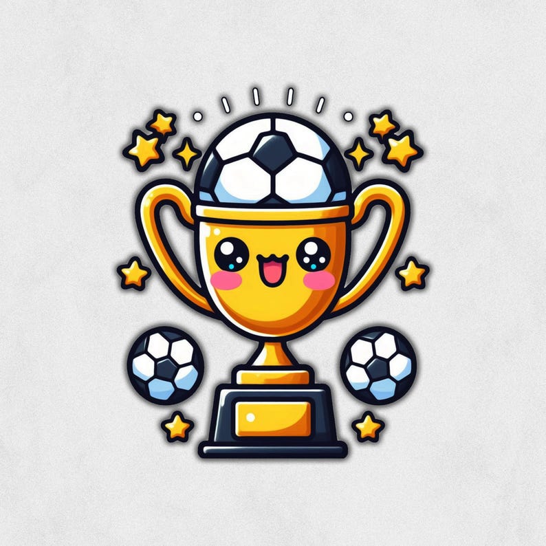 Soccer Kawaii Clipart Set | Cute Football Stickers Players Coach Trophy ...