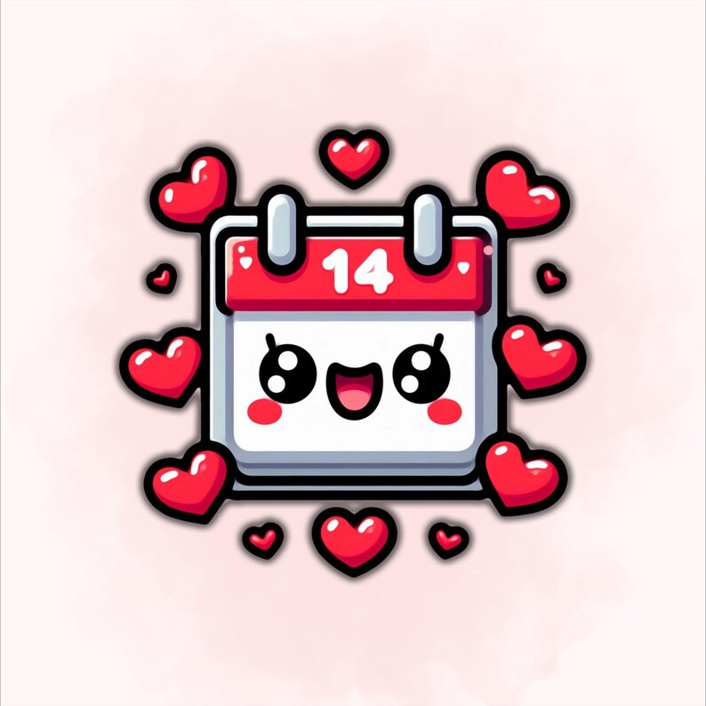 Valentine's Day Kawaii Clipart, Cute Love Stickers PNG SVG PDF, Hearts ...