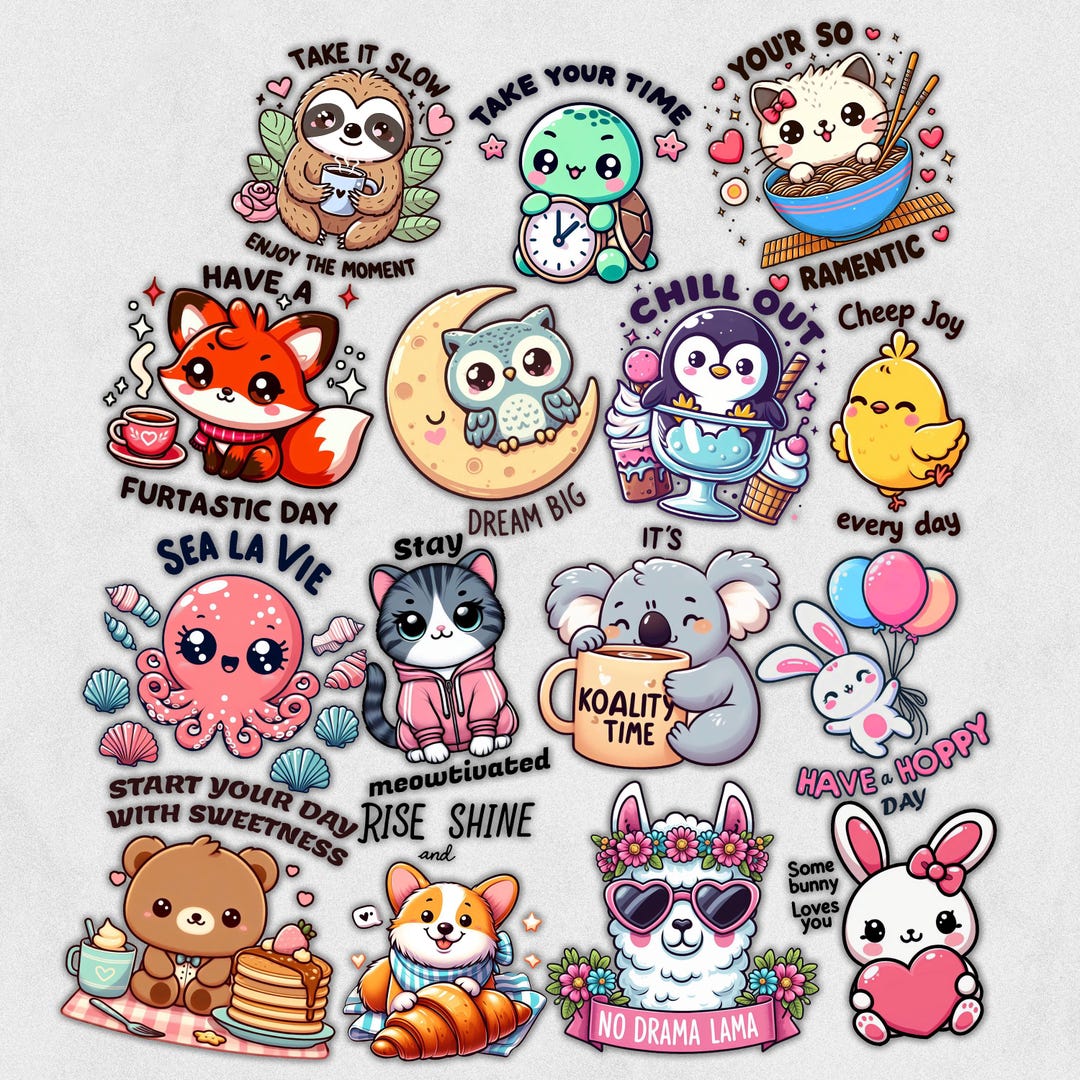 Cute Kawaii Animal Wall Art | 15 Digital Prints | Motivational Quotes ...