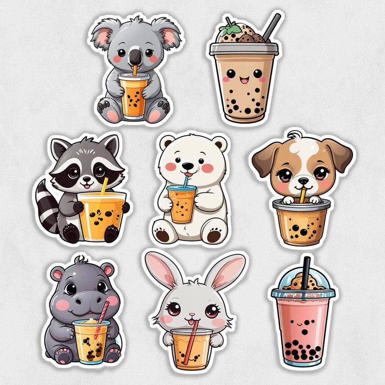 Cute Animal Boba Tea Sticker Sheets, Perfect for Journals, Kids ...