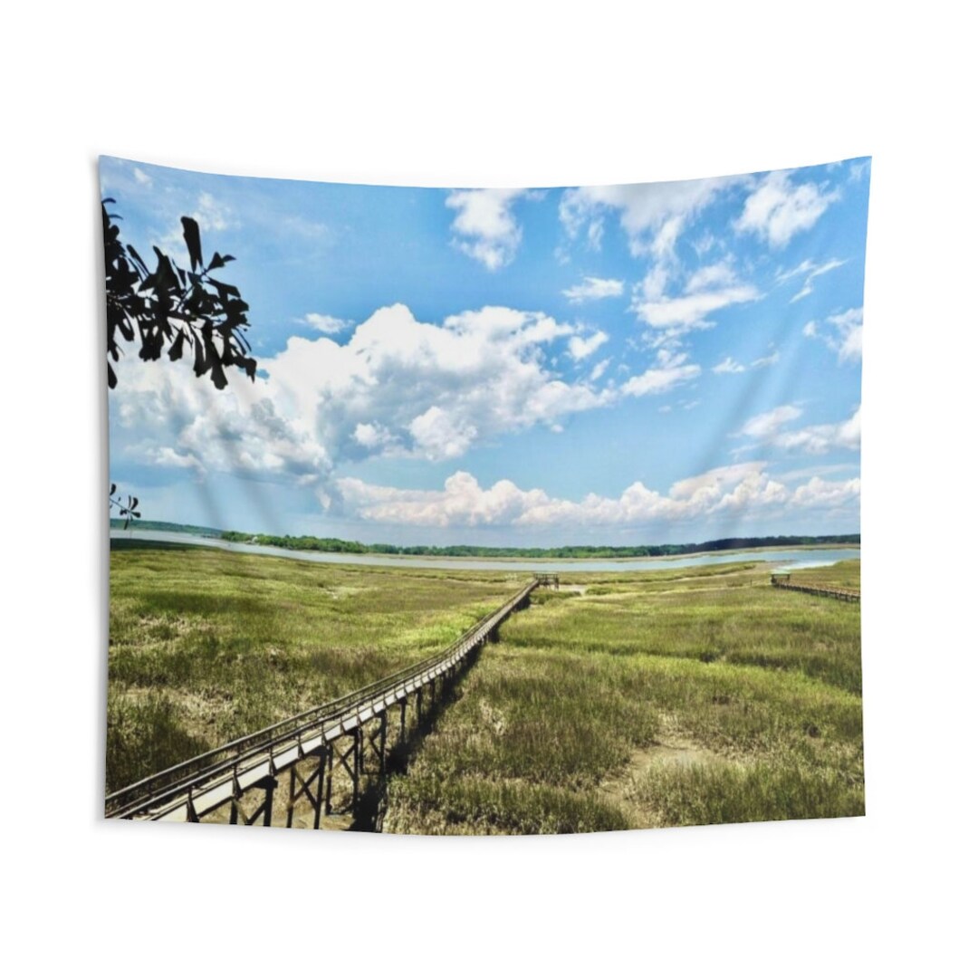 South Carolina Salt Marsh Dock Indoor Wall Tapestry, Lowcountry Coastal ...