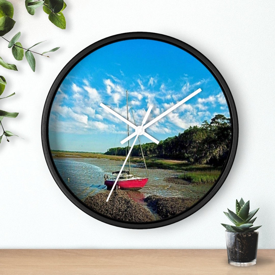 Coastal Red Sailboat Wall Clock, Port Royal SC Nautical Home Decor ...