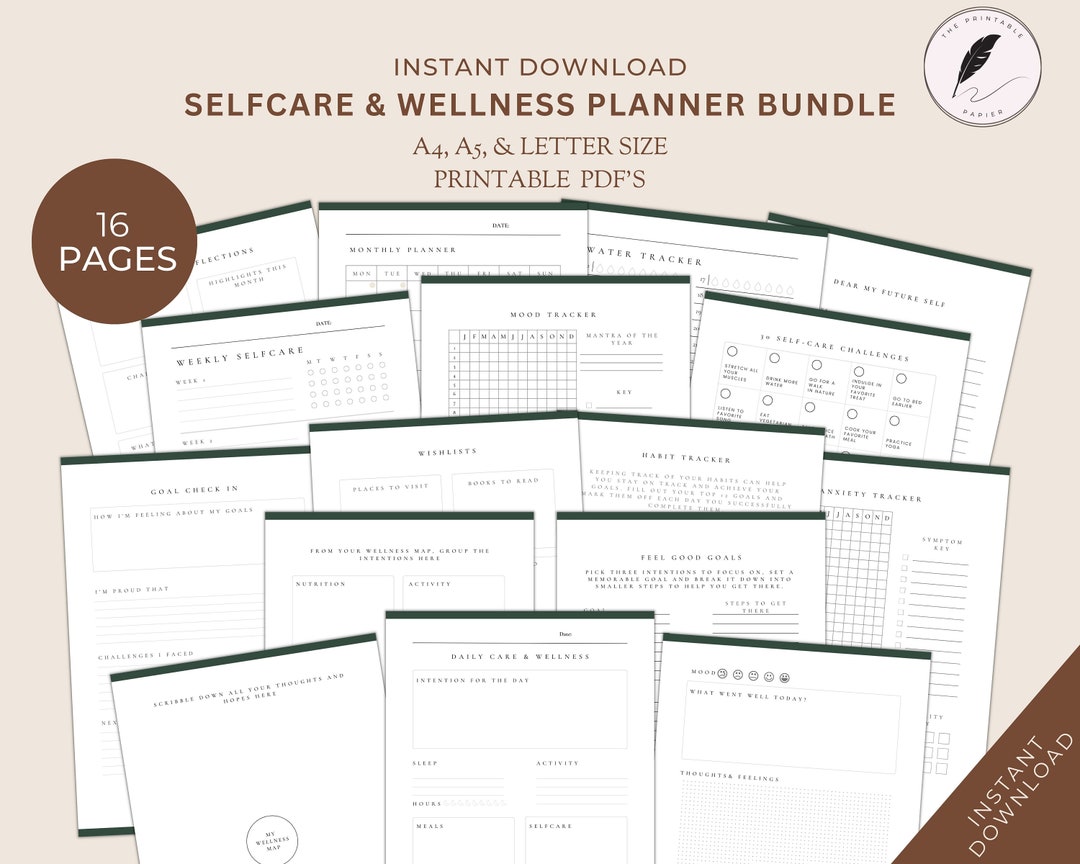 Printable Self Care & Wellness Planner Bundle. Self Care Planner ...