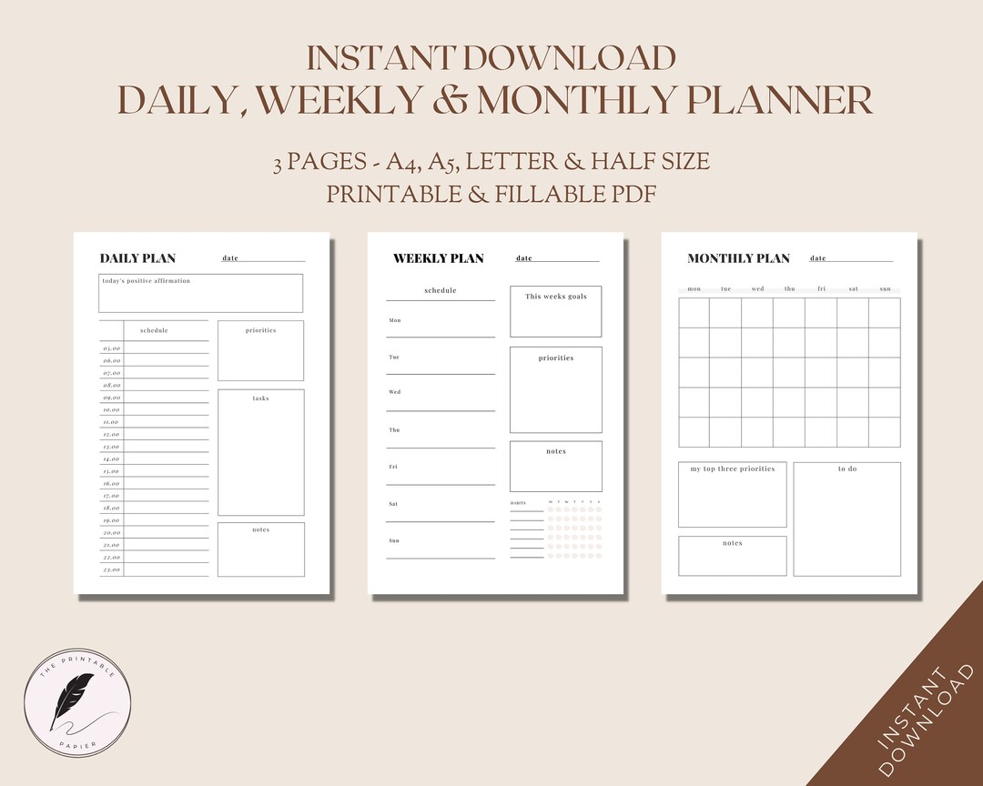 Printable Planner Inserts. Daily Schedule Planner. Printable Hourly ...