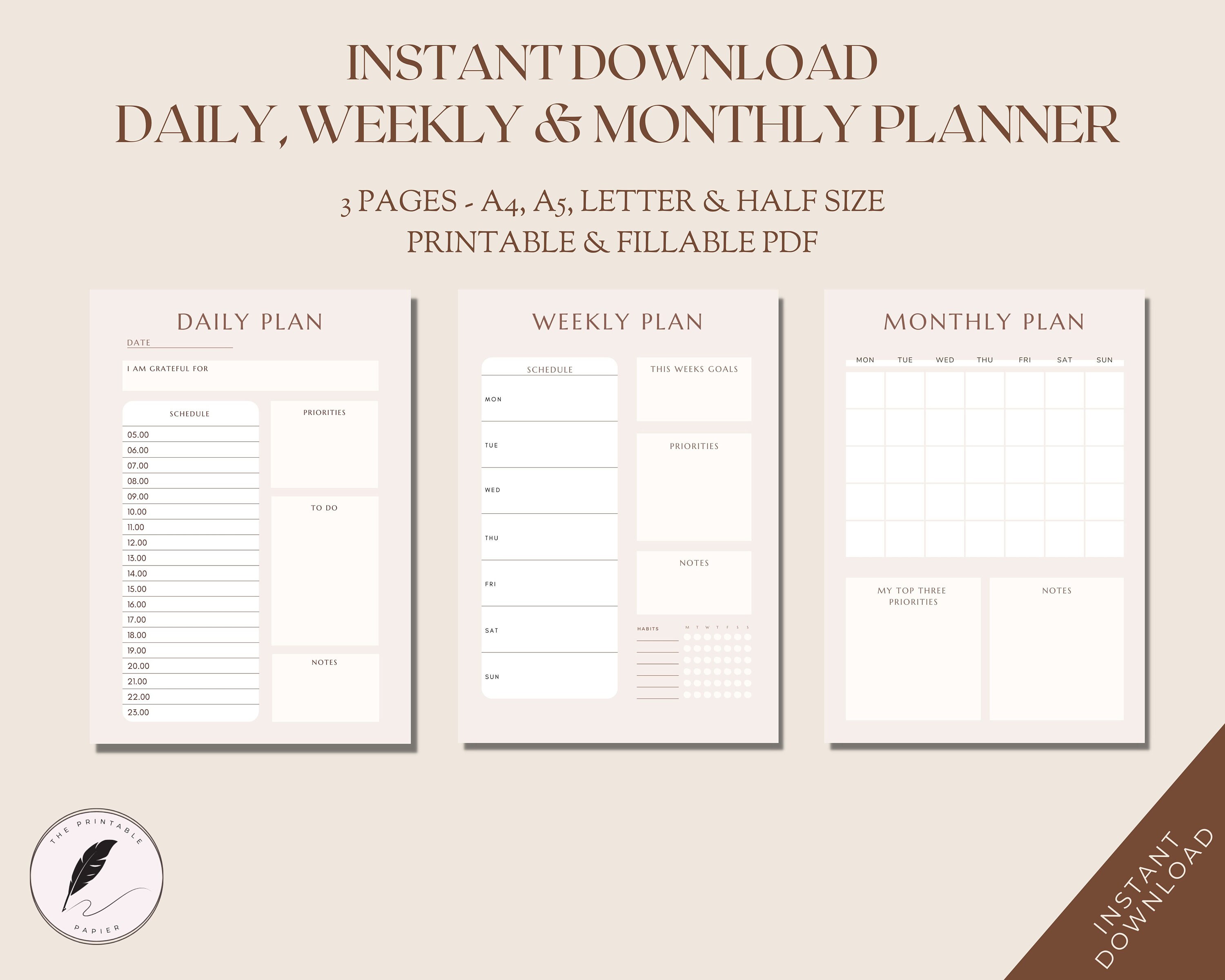 Printable Daily Planner Sheet. Printable Weekly Planner. Monthly ...