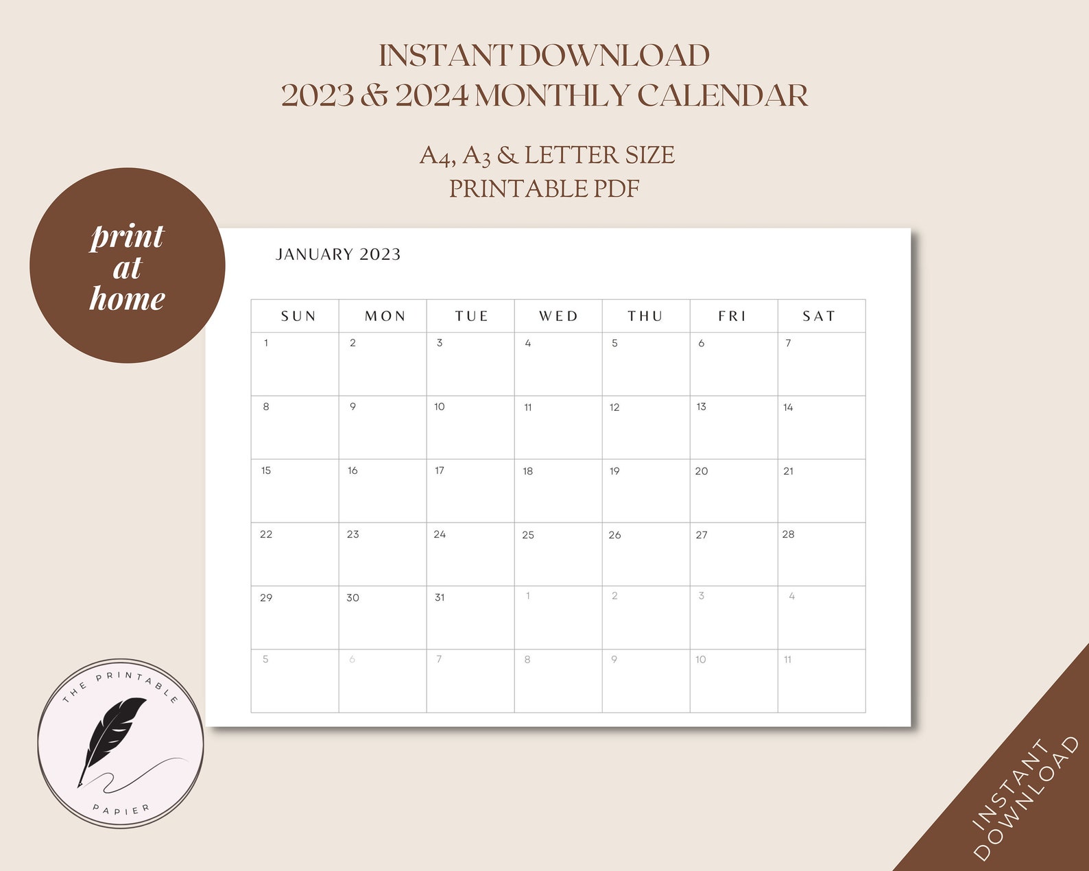 Printable 2023 & 2024 Calendar. 2024 Monthly Calendar Landscape. Yearly ...