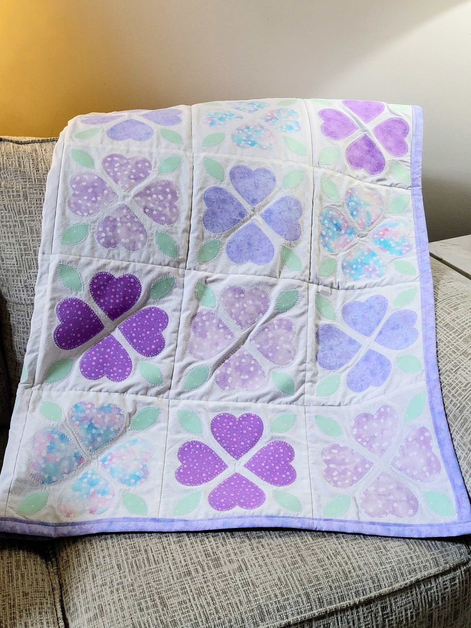 Handmade Purple Heart Quilt,handmade Throw/lap Quilt,purple Quilt ...