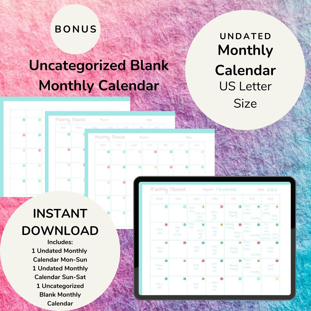 Cute Pastel Calendar Undated Monthly Calendar Printable Uncategorized ...