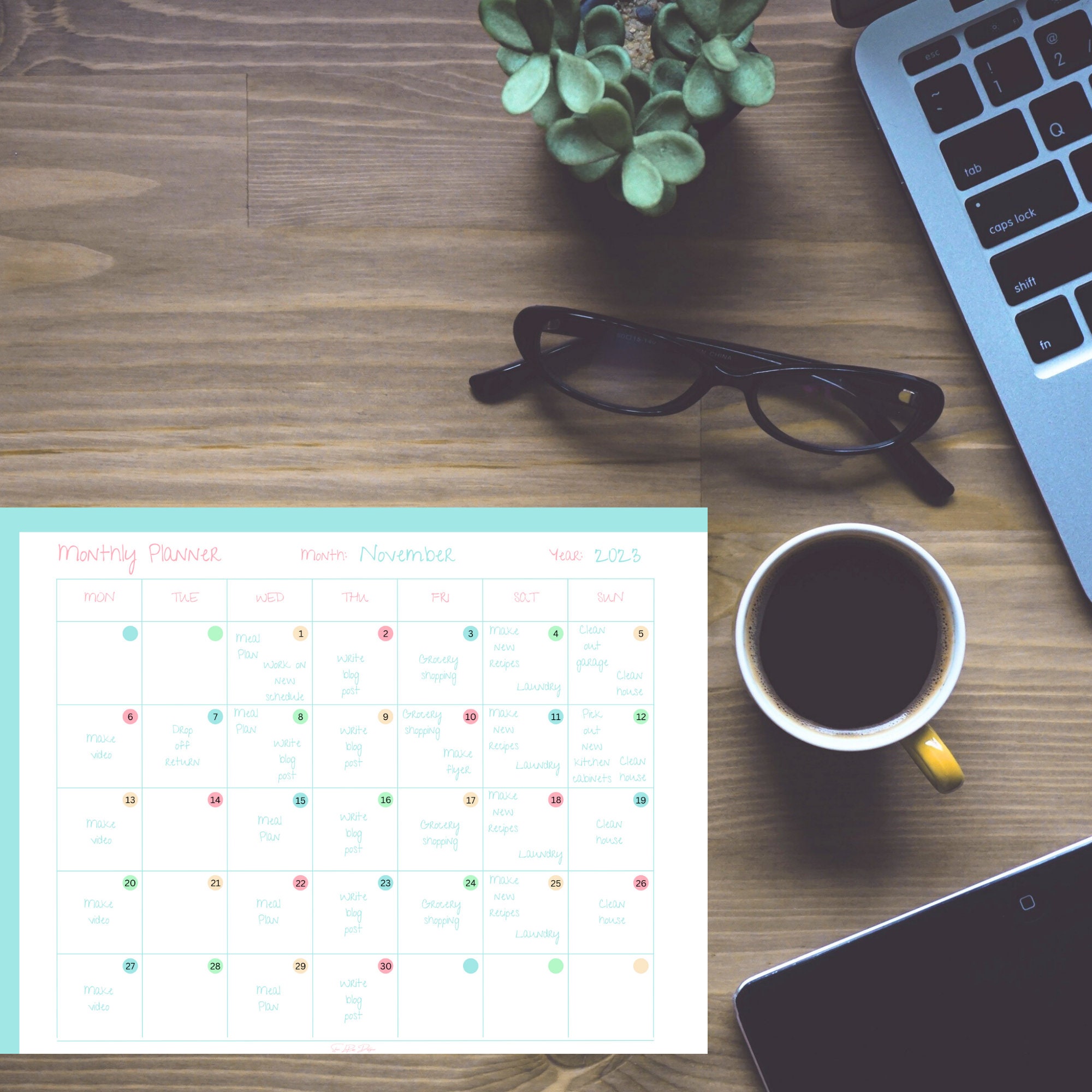 Cute Pastel Calendar Undated Monthly Calendar Printable Uncategorized ...