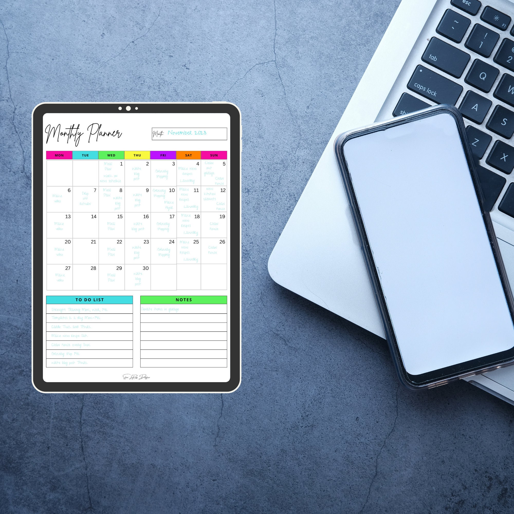 Blank Monthly Calendar PDF Neon Uncategorized DIY Planner Organizer ...