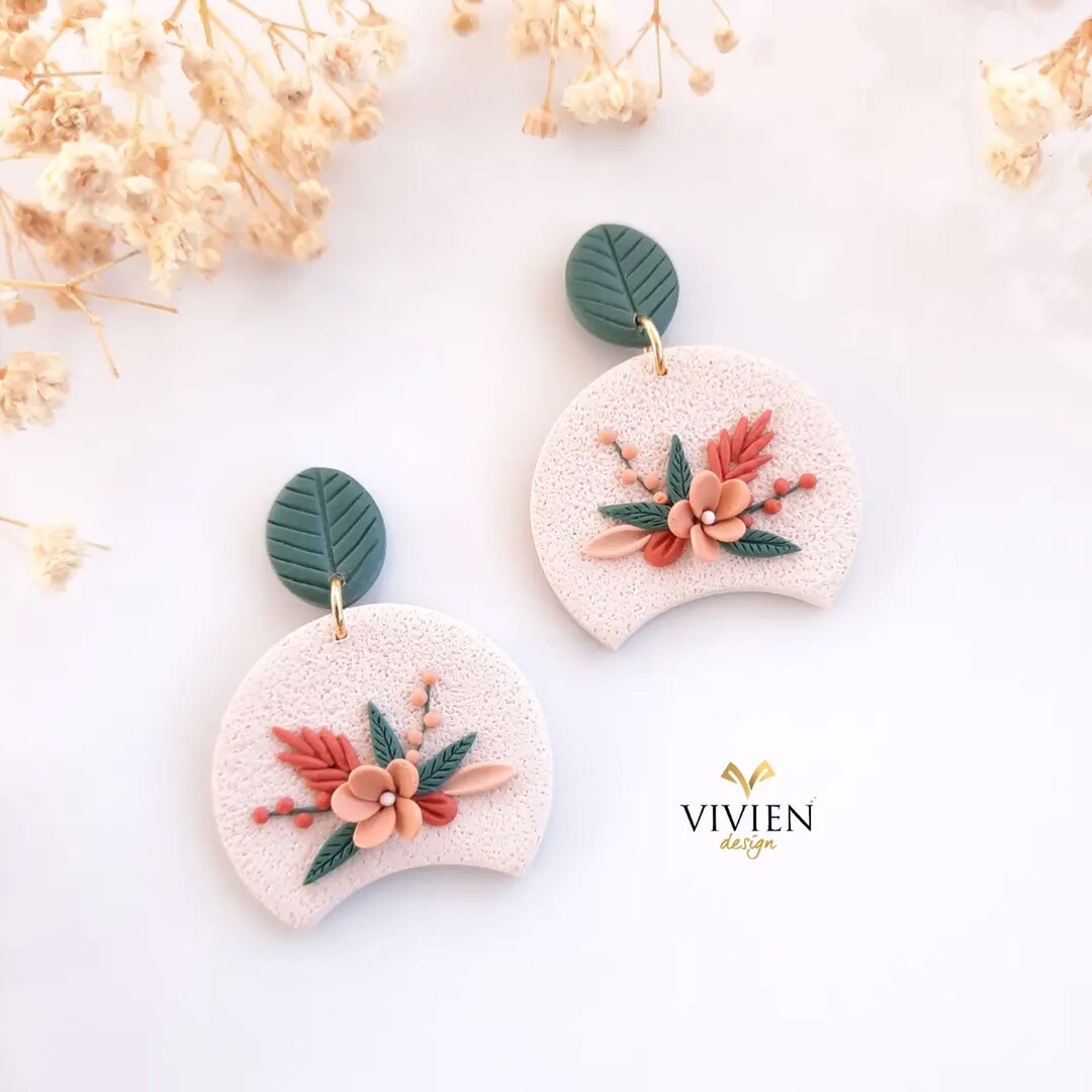 Floral Clay Earrings|cottagecore Clay Earrings |floral Jewelry ...