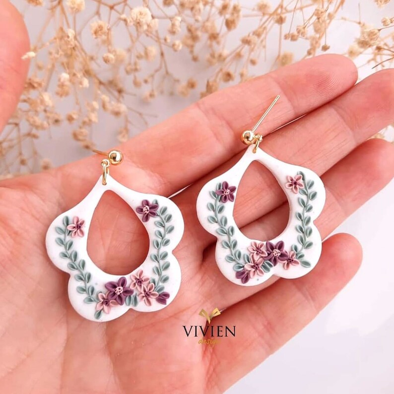 Floral Polymer Clay Cottagecore Clay Earrings 24k Gold - Etsy