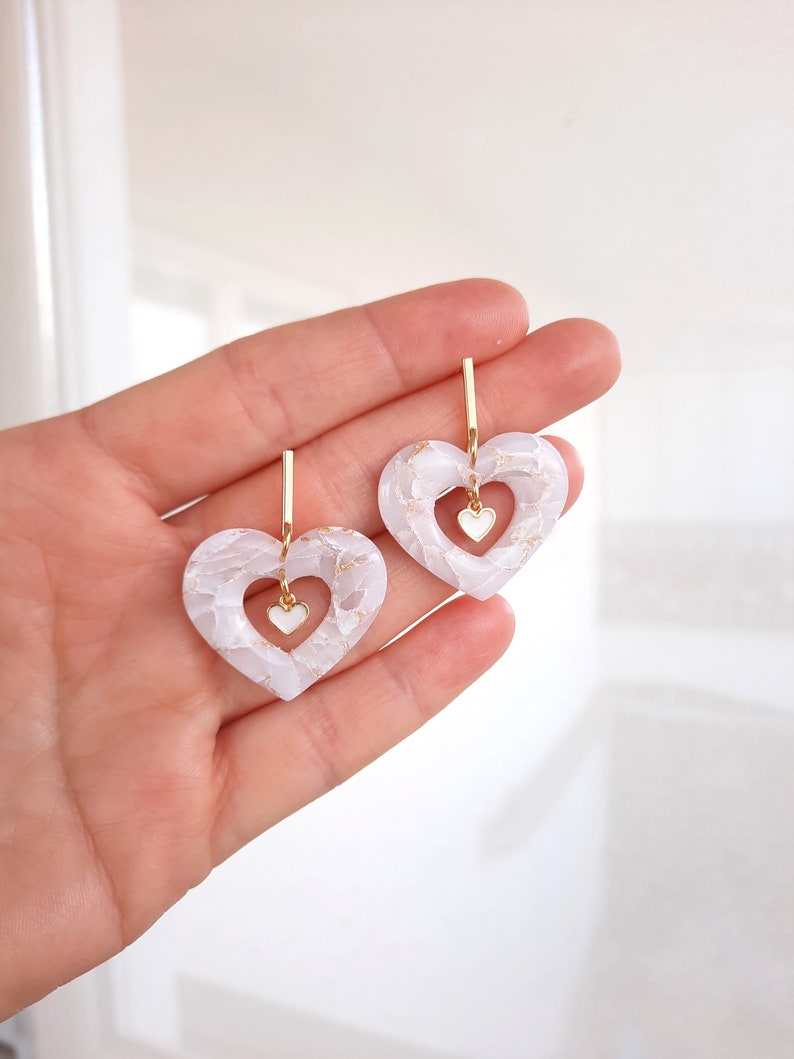 White and Gold Marble Earrings Handmade Polymer Clay - Etsy