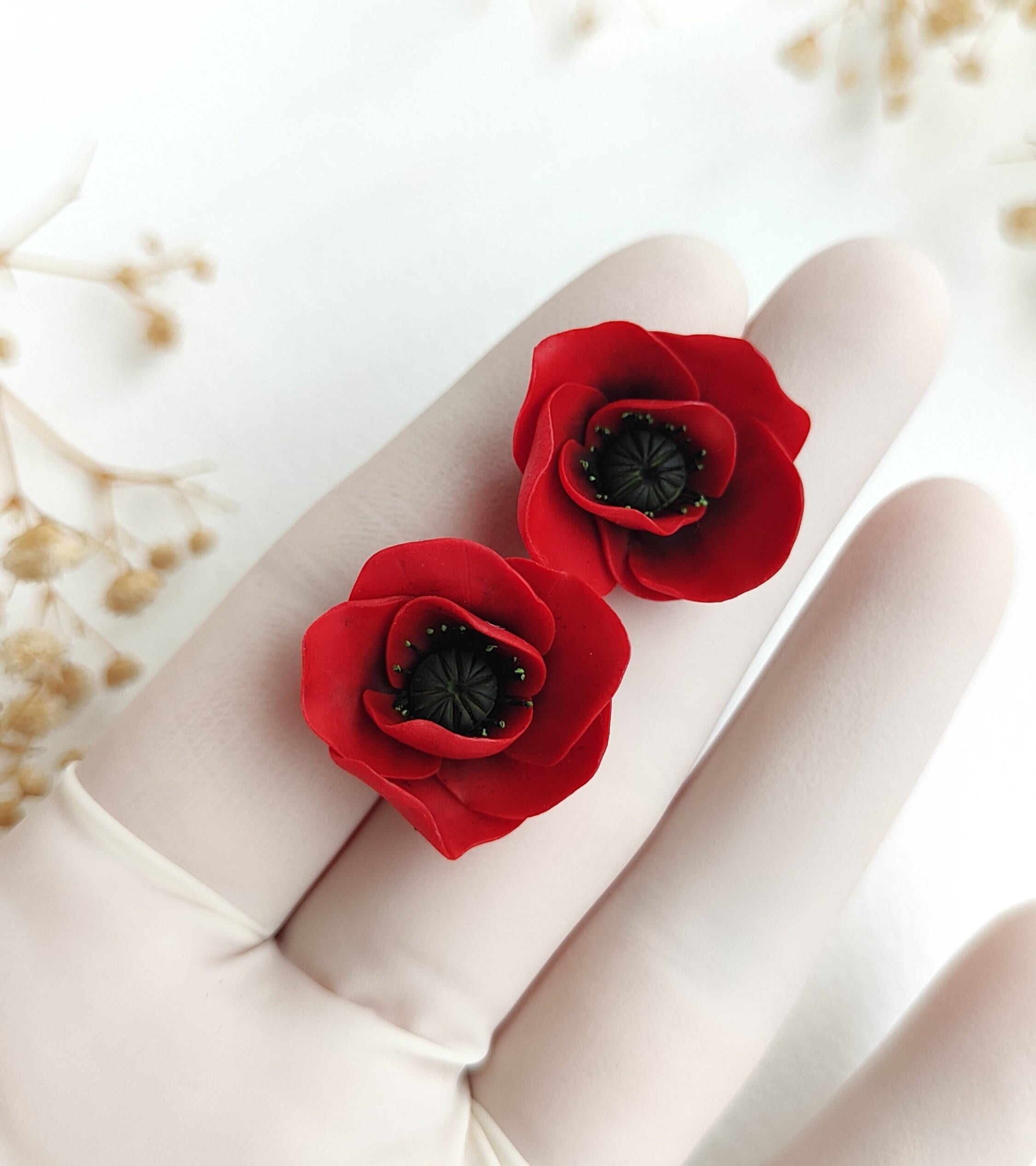Poppy Blossom Stud Earrings , Poppy Flower Handmade Polymer Clay ...