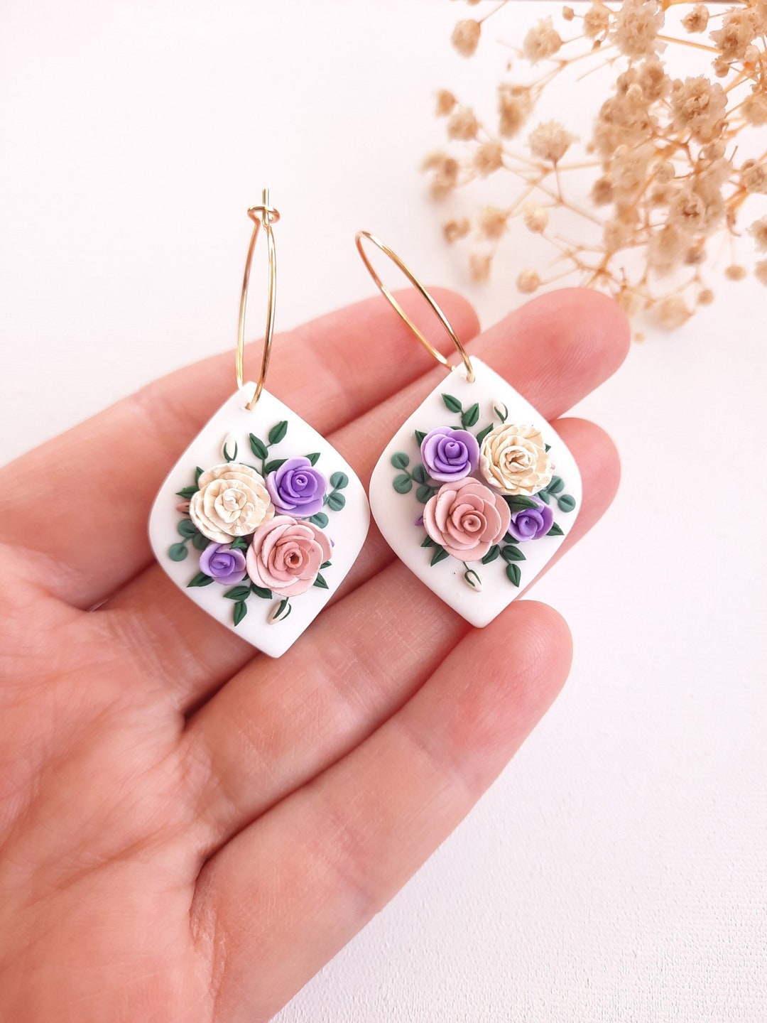 Drop Floral Bouquet Earrings |cottagecore Clay Earrings| Polymer Clay ...