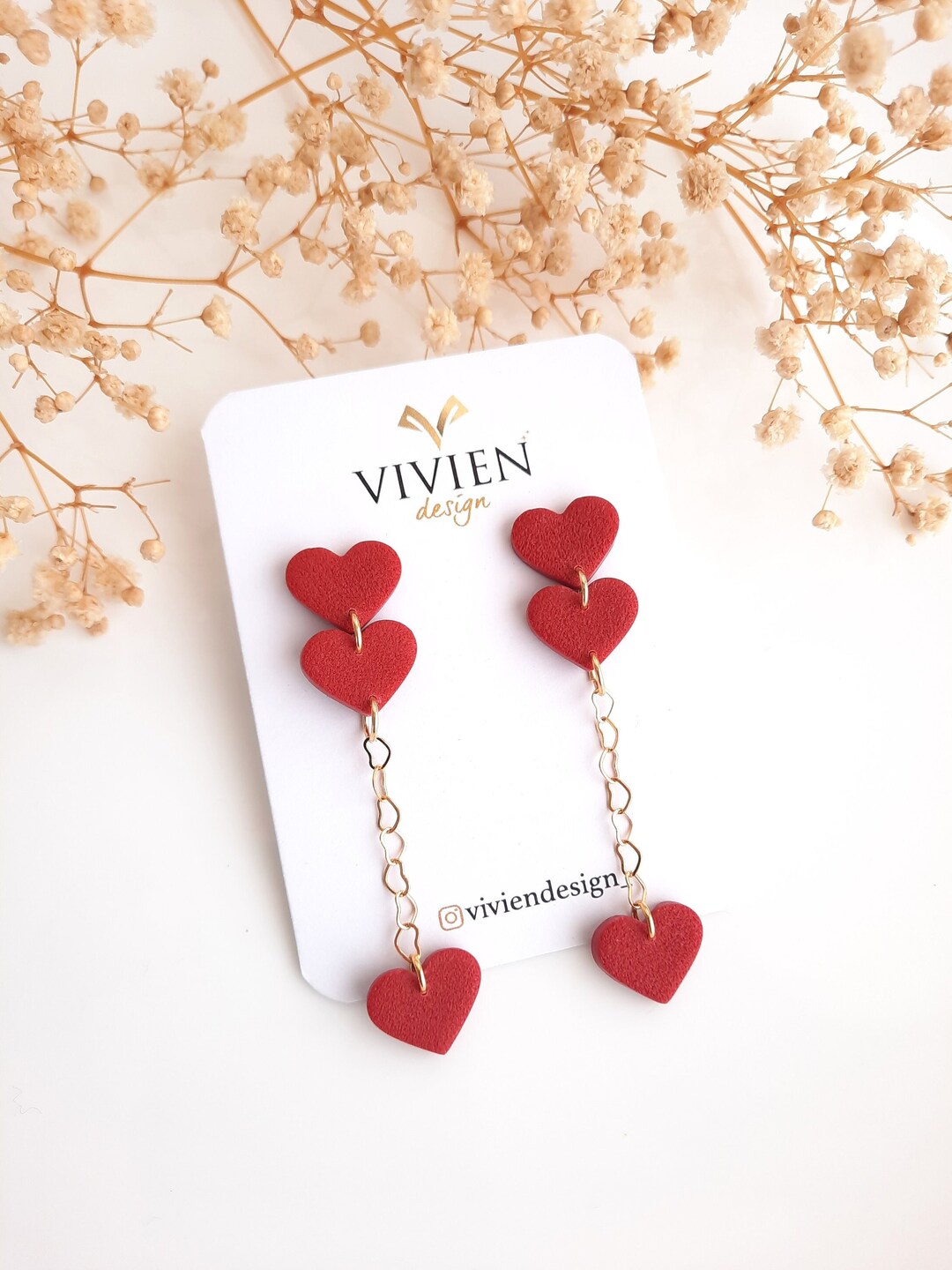 Date Night Dangles | Deep Red Heart Dangle Earrings | 24k Gold Plated ...