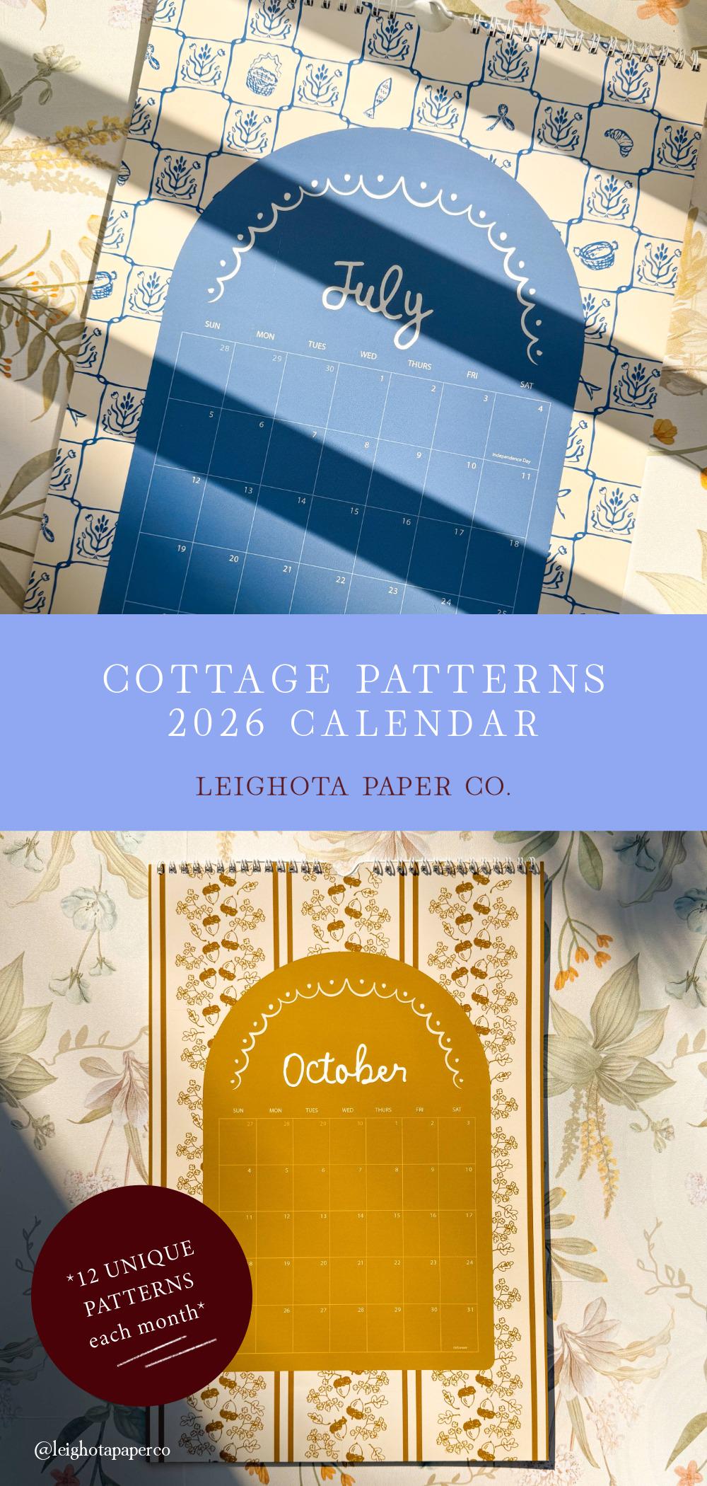 2026 Folk Cottage Calendar Vintage Style Patterns English Country Decor ...