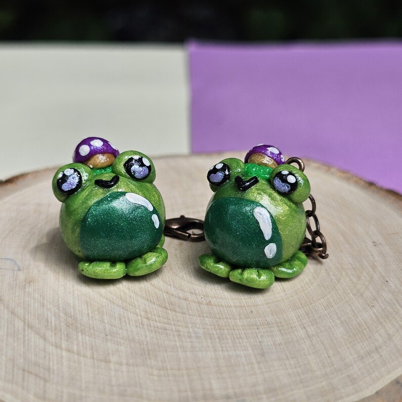 Mushroom Froggy Frog - 3 CHARMS PER SET - Polymer Clay Charms - Kawaii ...