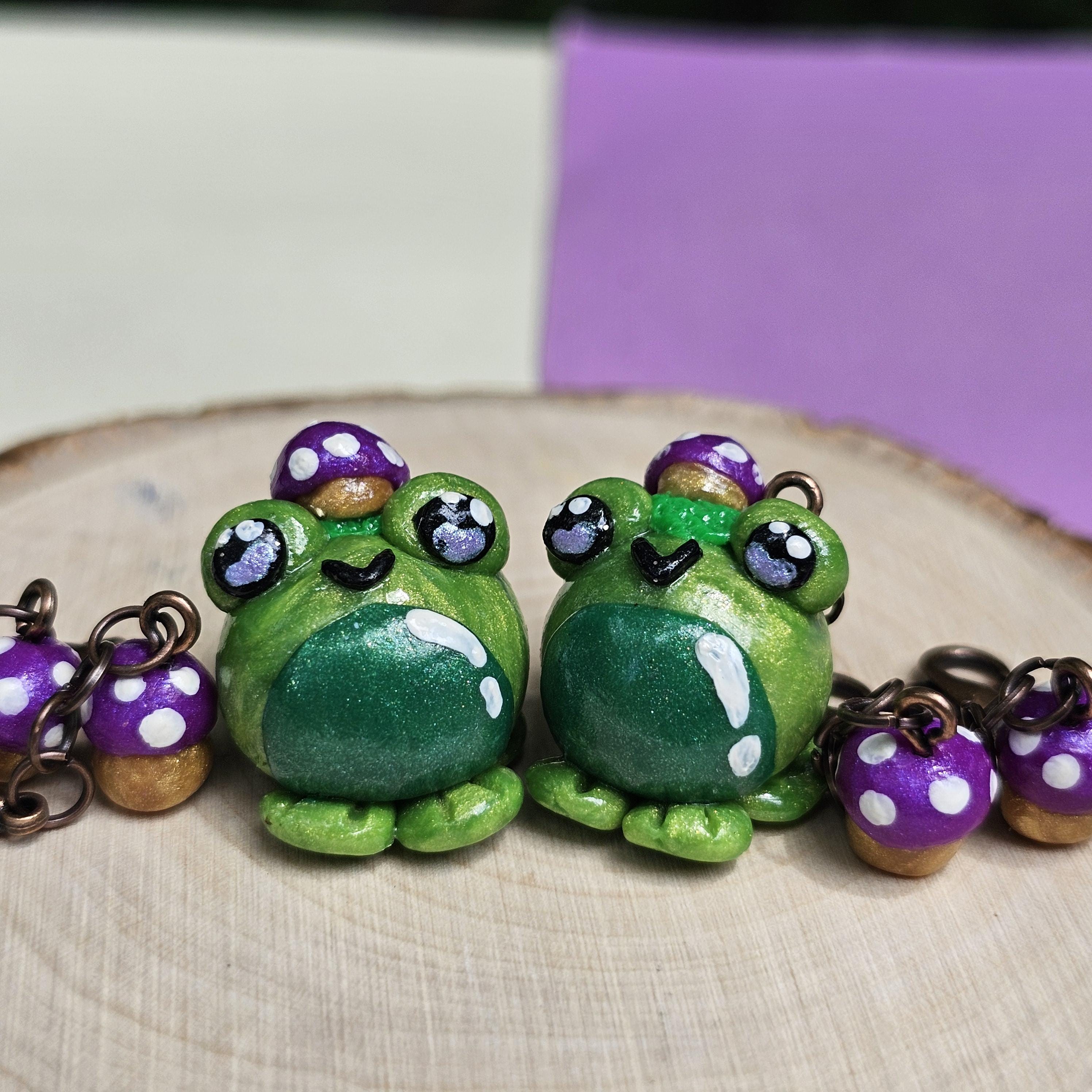 Mushroom Froggy Frog - 3 CHARMS PER SET - Polymer Clay Charms - Kawaii ...