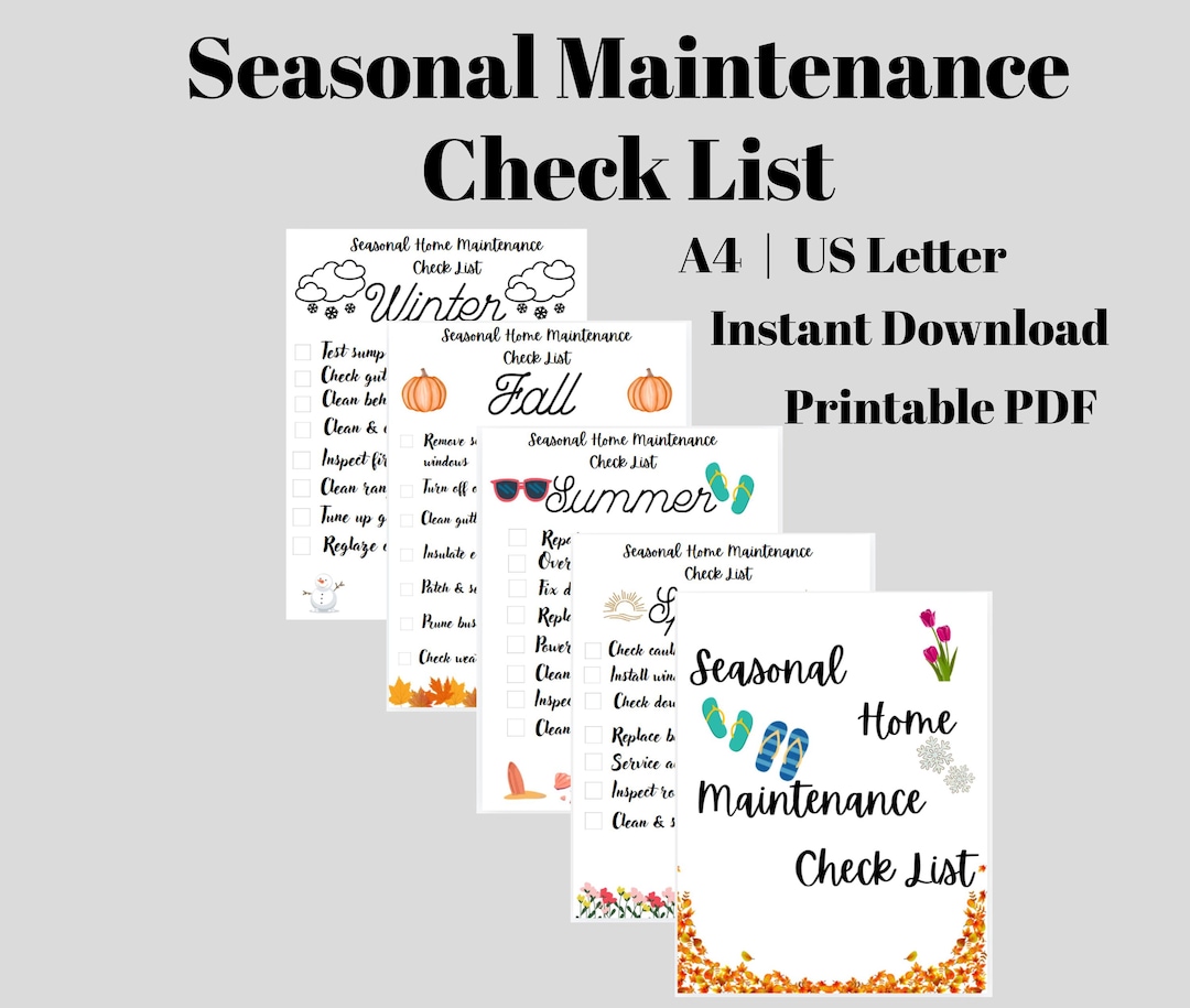 Seasonal Home Maintenance Checklist: Printable PDF (US Letter A4) - Etsy