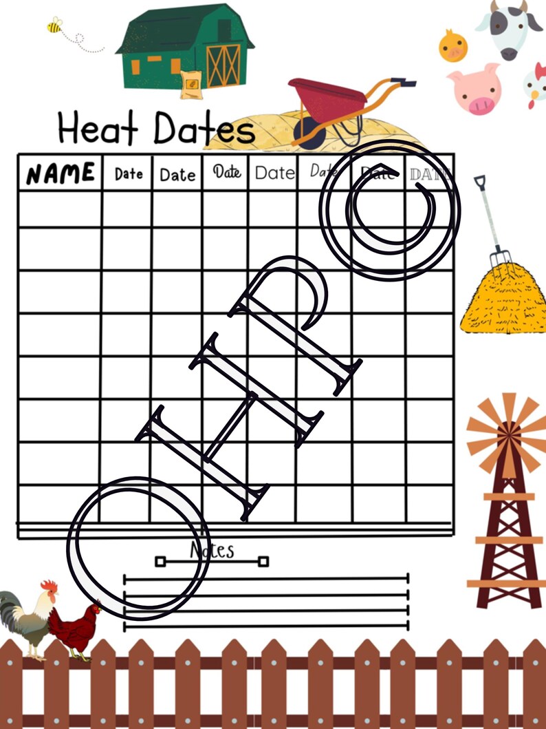 Farm Animal Breeding Charts: Heat Cycle Tracker (PDF/JPG) - Etsy
