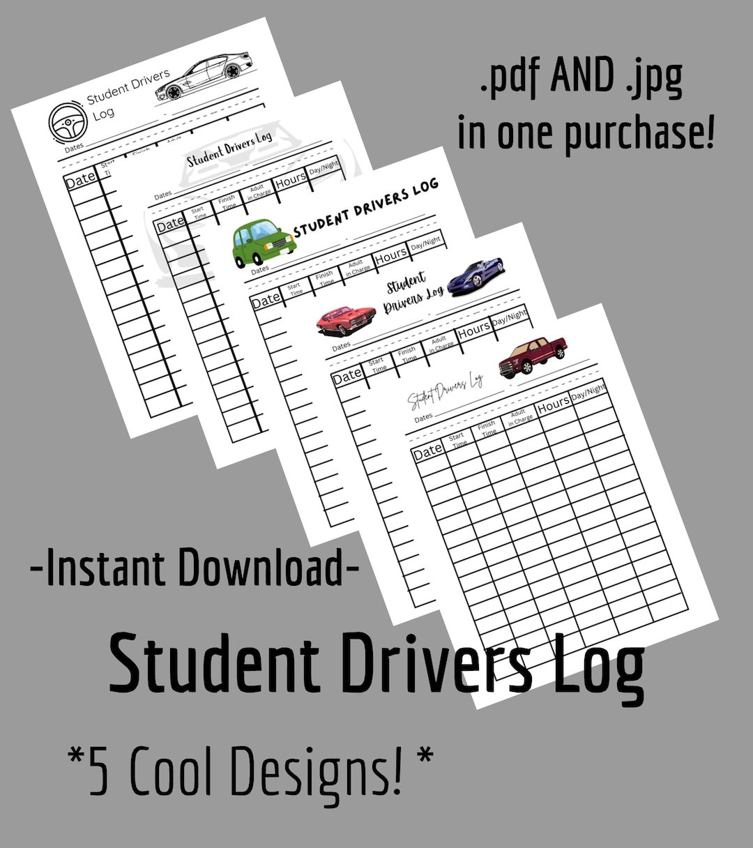 Student Driving Log: 5 Designs, Learner Permit Tracker (PDF & JPG) - Etsy