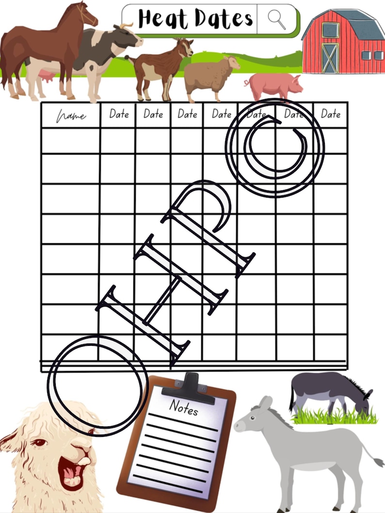 Farm Animal Breeding Charts: Heat Cycle Tracker (PDF/JPG) - Etsy