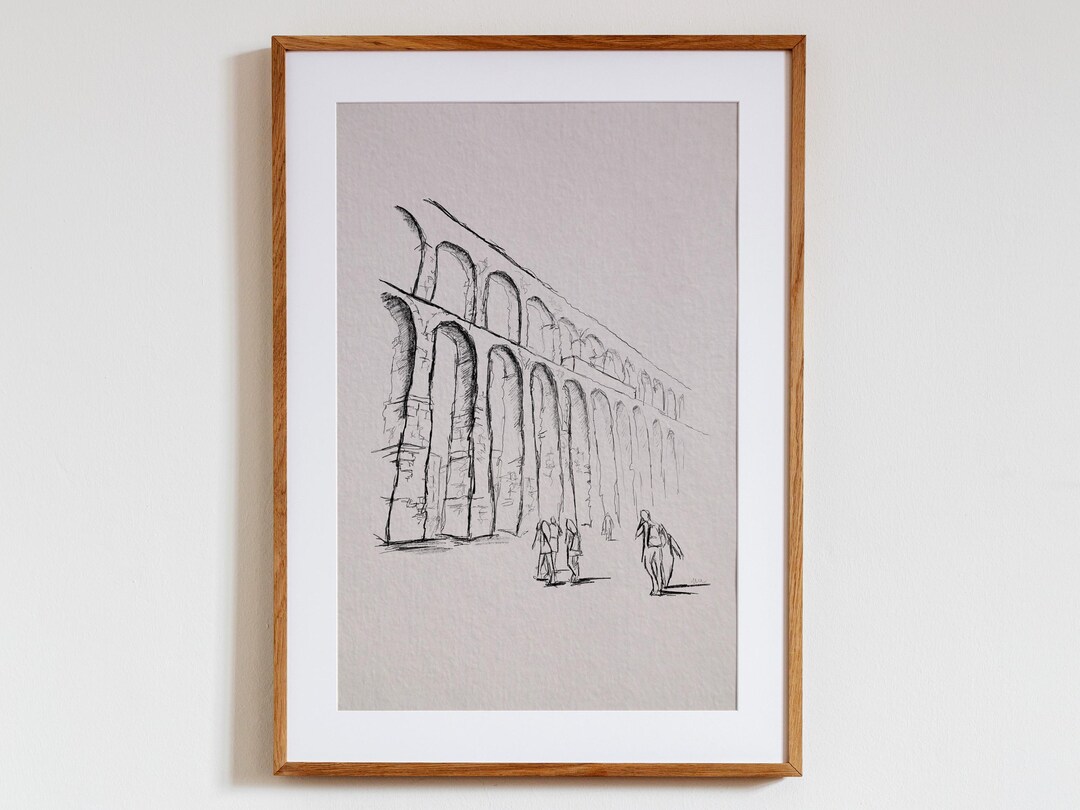 Rustic Aqueduct of Segovia Printable Drawing, Segovia, Vintage Spain ...