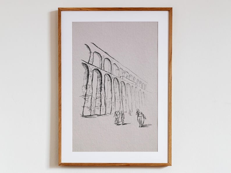 Rustic Aqueduct of Segovia Printable Drawing, Segovia, Vintage Spain ...