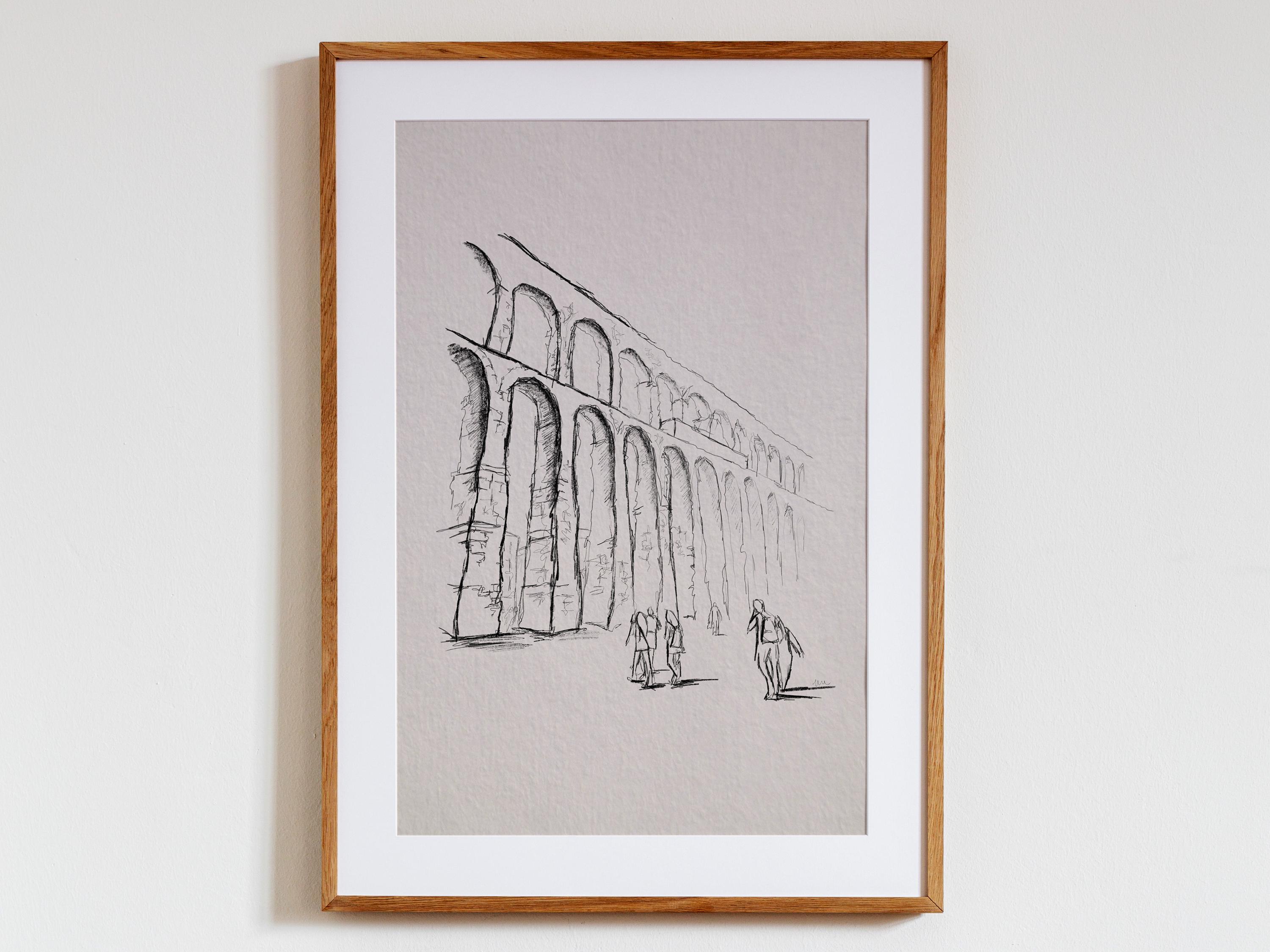 Rustic Aqueduct of Segovia Printable Drawing, Segovia, Vintage Spain ...