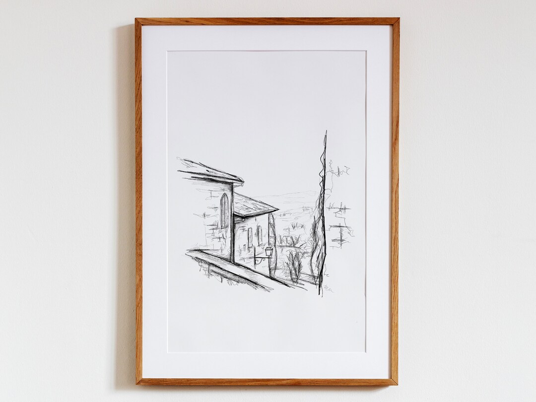 Tuscany Italy Printable Sketch, Mediterranean Art Pencil Sketch ...