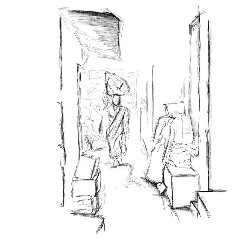 Dharavi Slum Sketch, Mumbai, India Printable Wall Art, Simplistic ...