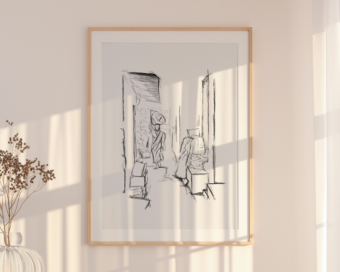 Dharavi Slum Sketch, Mumbai, India Printable Wall Art, Simplistic ...