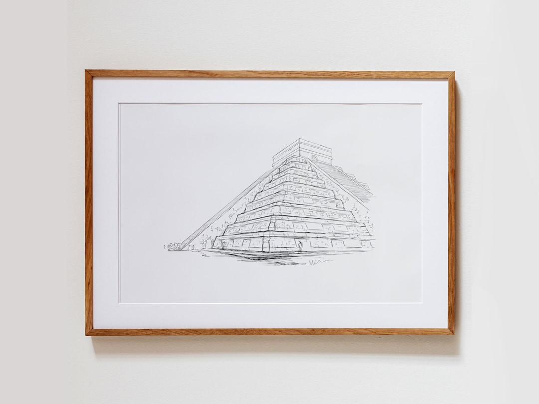 Chichén Itzá DIGITAL Travel Sketch, Mexico Vintage-style Sketch, Mayan ...