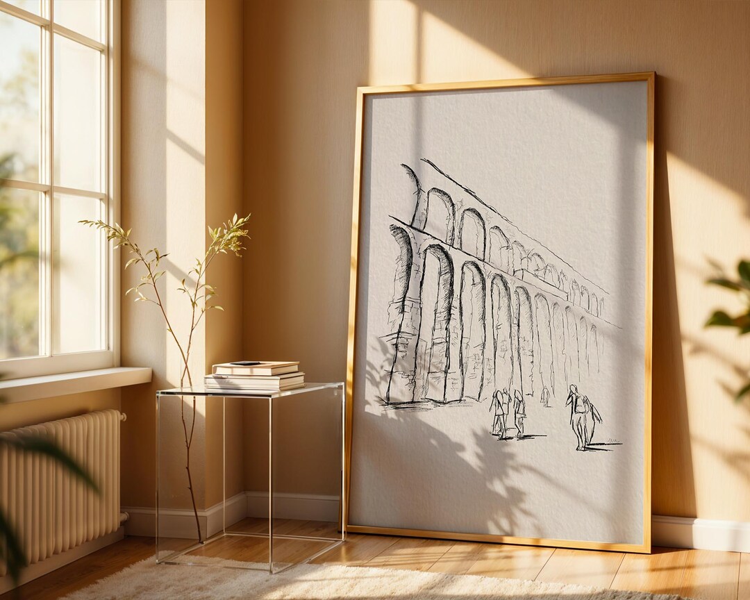 Rustic Aqueduct of Segovia Printable Drawing, Segovia, Vintage Spain ...