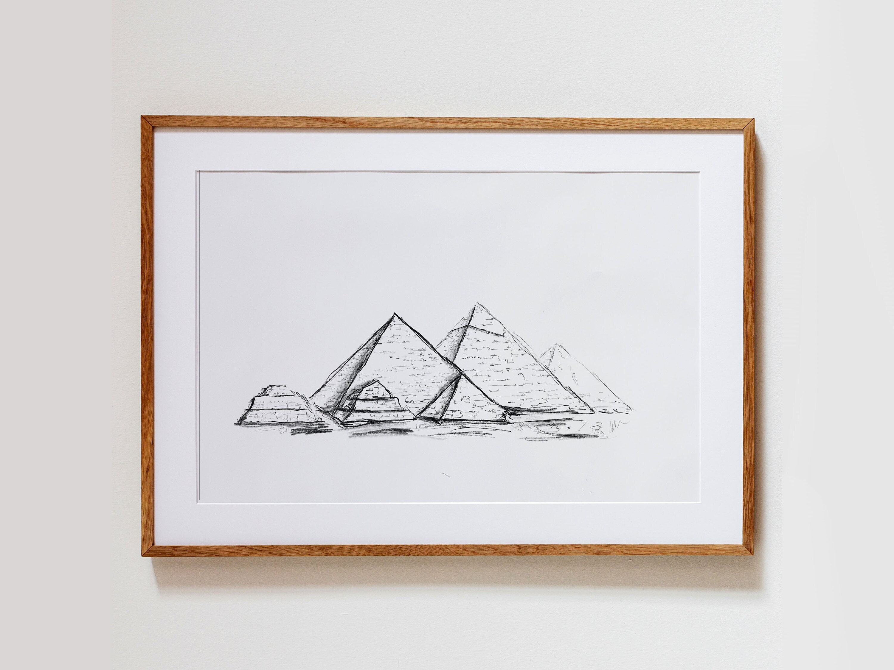 Pyramids of Giza Wall Art, Cairo, Egypt Vintage Style Sketch, Egypt ...