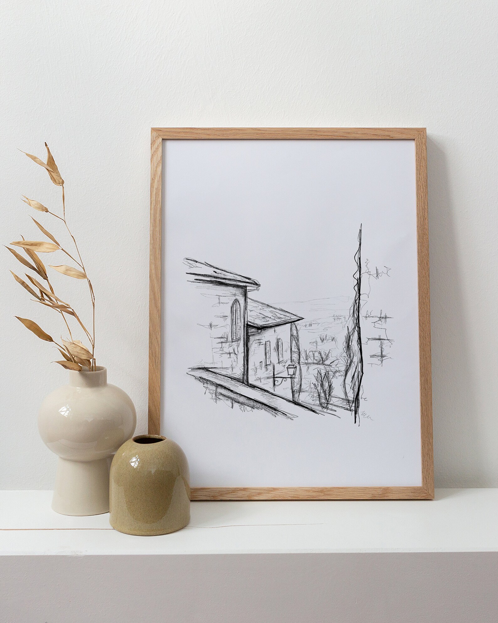 Tuscany Italy Printable Sketch, Mediterranean Art Pencil Sketch ...