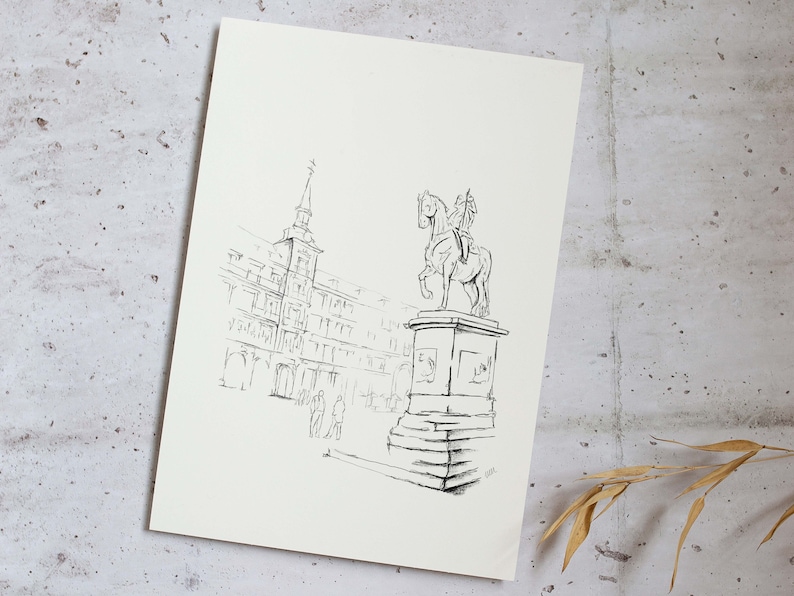 Plaza Mayor Madrid Printable Pencil Sketch Madrid Spain - Etsy
