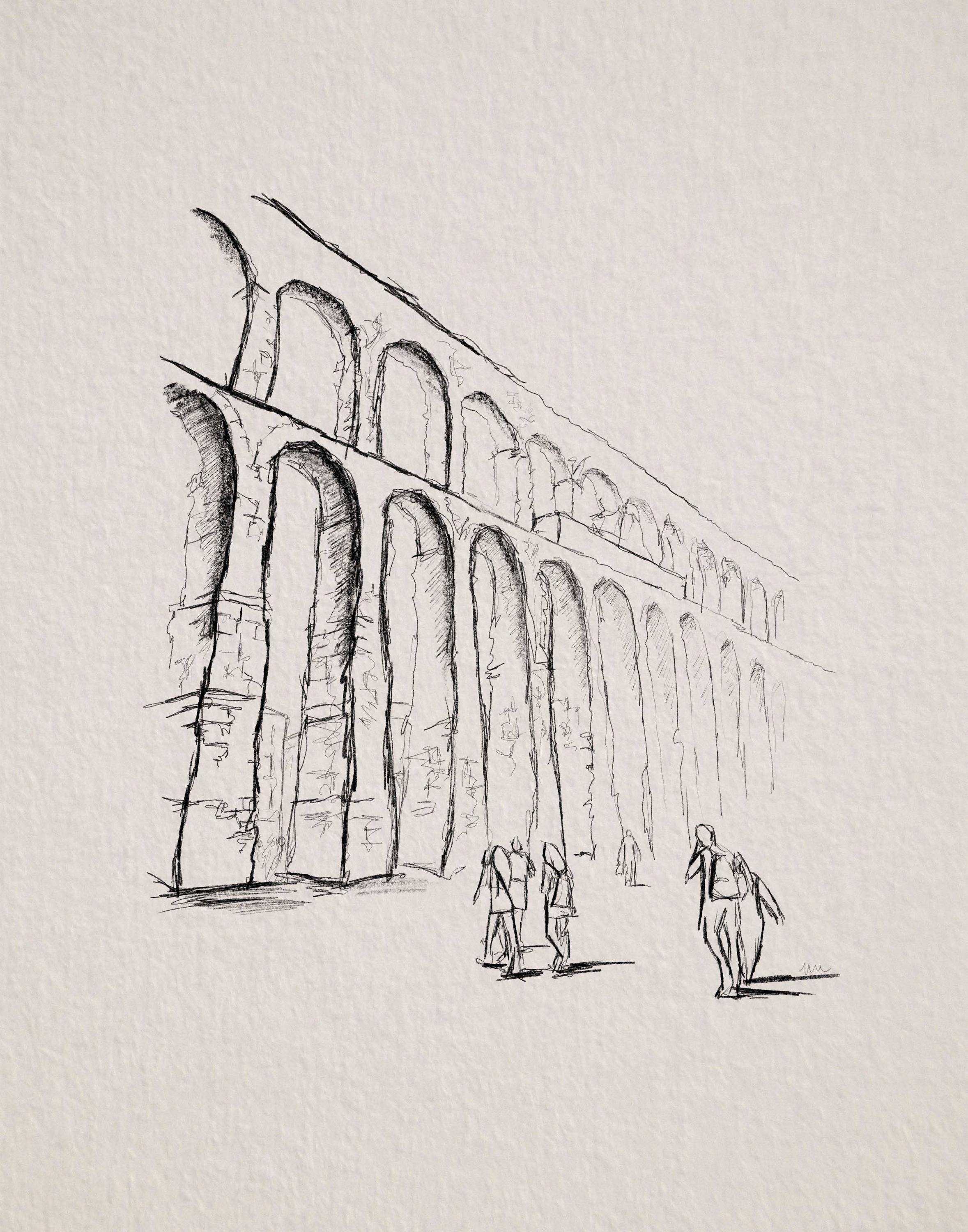 Rustic Aqueduct of Segovia Printable Drawing, Segovia, Vintage Spain ...