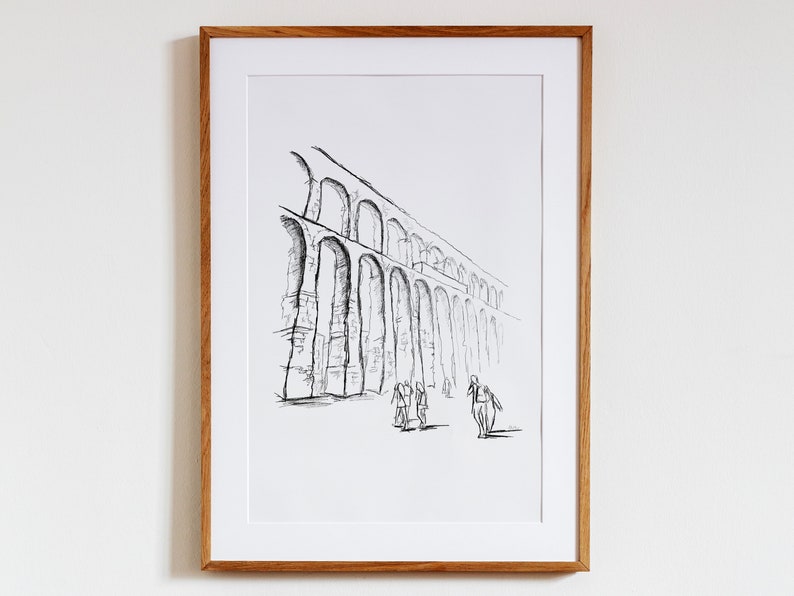 Aqueduct of Segovia Printable Pencil Drawing, Segovia, Spain Wall Decor ...