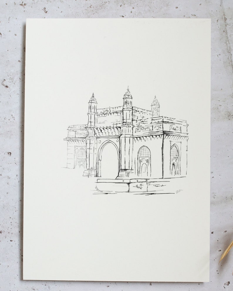 Gateway of India Pencil Drawing Mumbai India Printable - Etsy