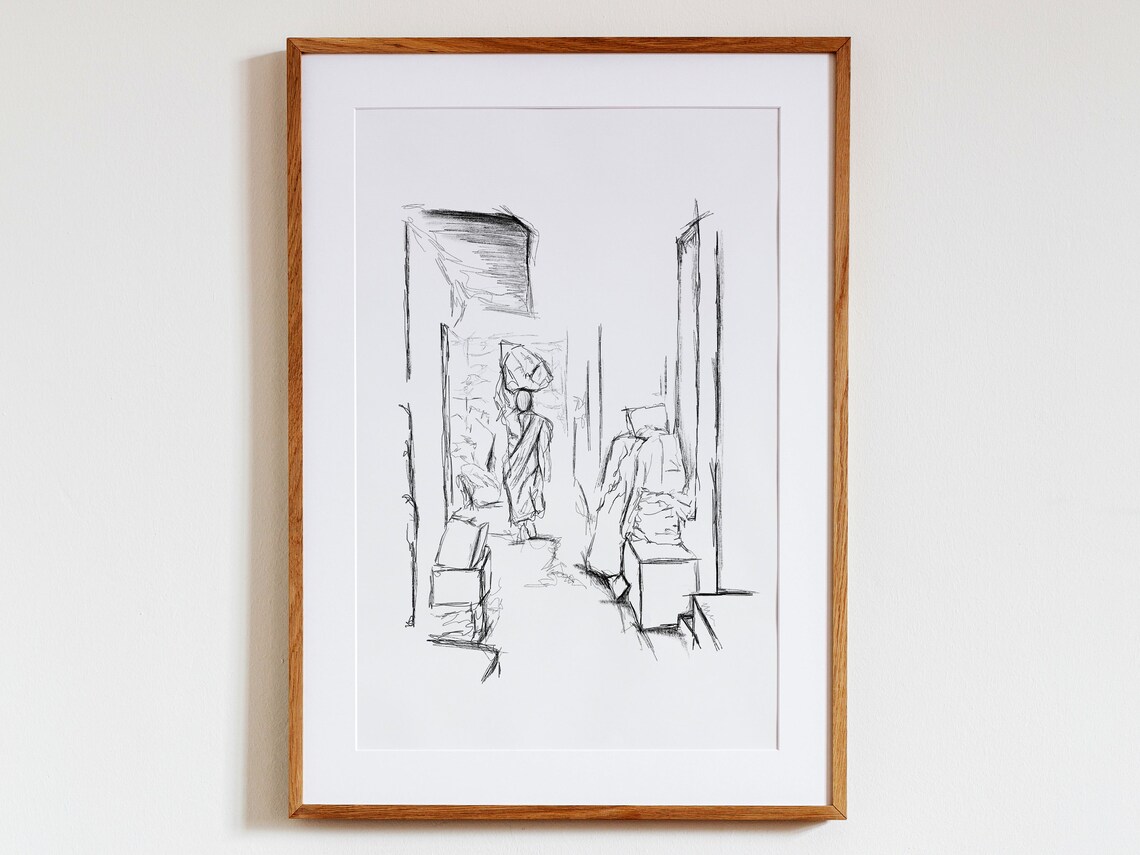 Dharavi Slum Sketch, Mumbai, India Printable Wall Art, Simplistic ...